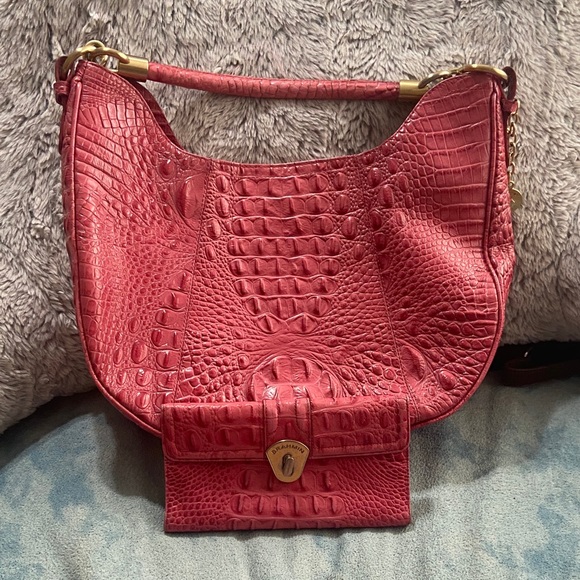 Brahmin | Bags | Brahmin Pink Crocodileembossed Shoulder Bag With ...